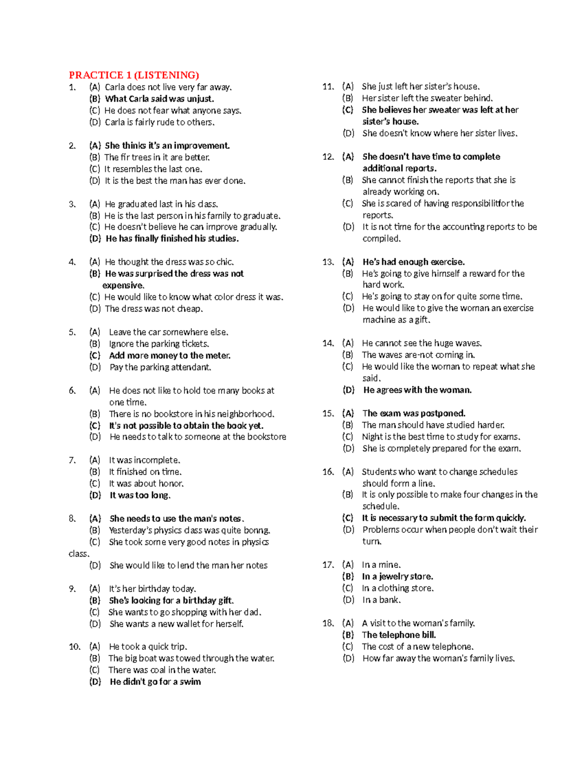 PRACTICE 1 (LISTENING, STRUCTURE, READING) Assessment Notes - Studocu