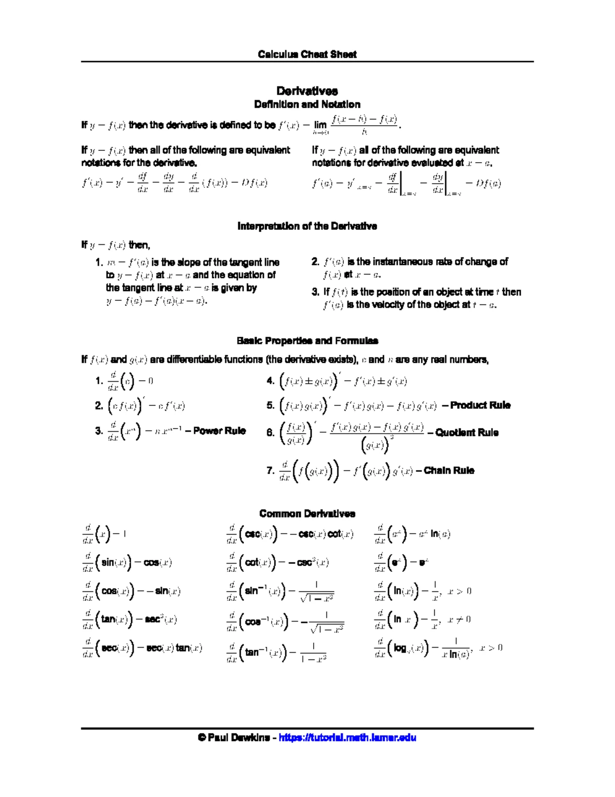 Cheat Sheet: Calculus & Probability Stats (MATH 101) Final Exam Notes ...