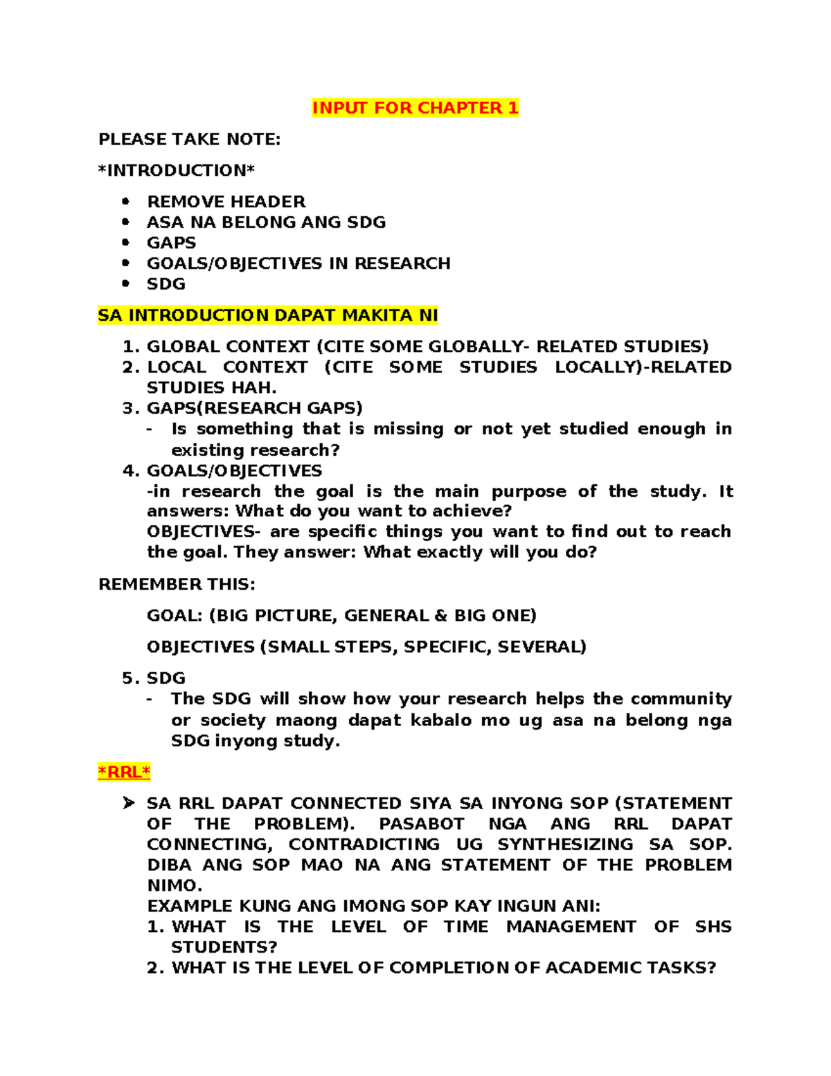 Chapter 1 Input: Research Gaps, Goals, and Framework (SDG) - Studocu