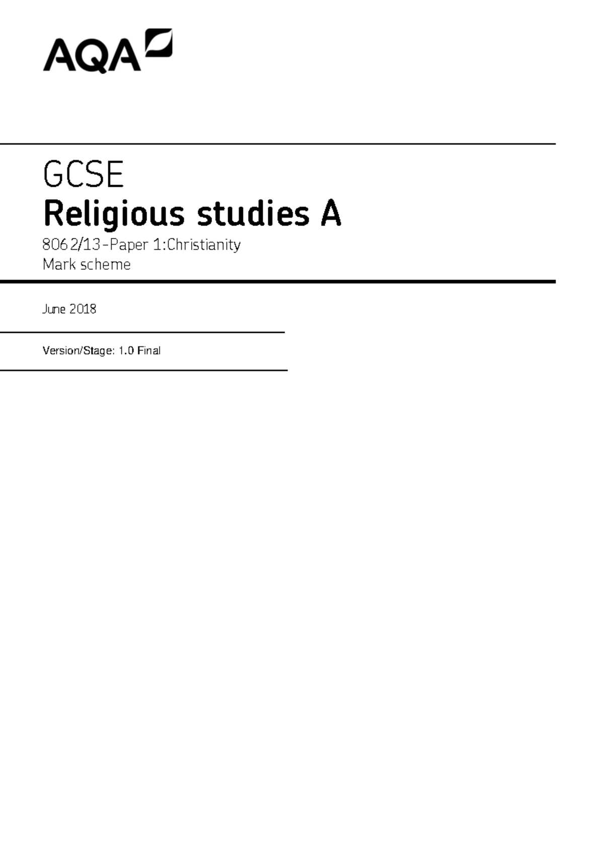 AQA 8062 15 Final MS Jun22 v1 - GCSE RELIGIOUS STUDIES A 8062/ Paper 1 ...