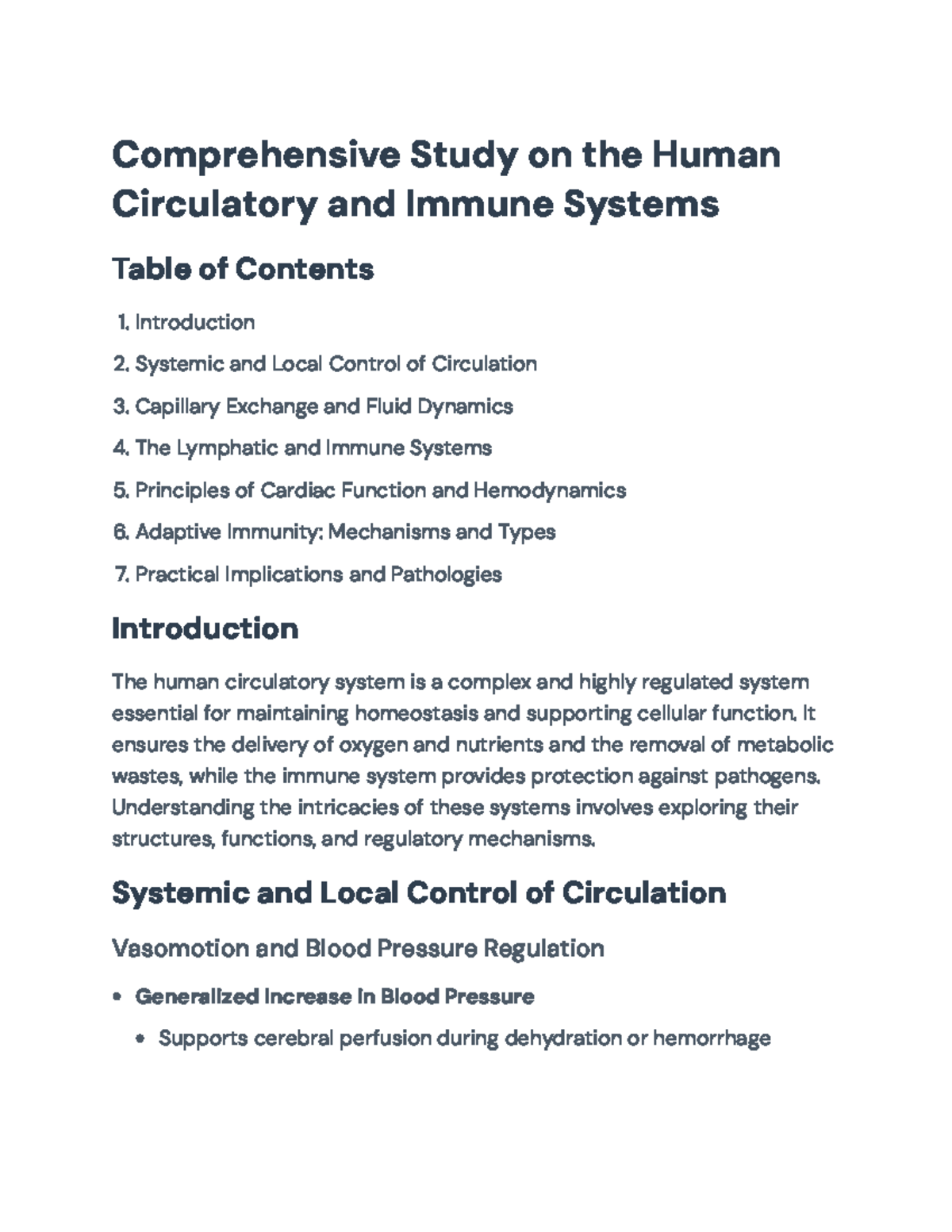 Comprehensive Study of Human Circulatory & Immune Systems (BIO101 ...
