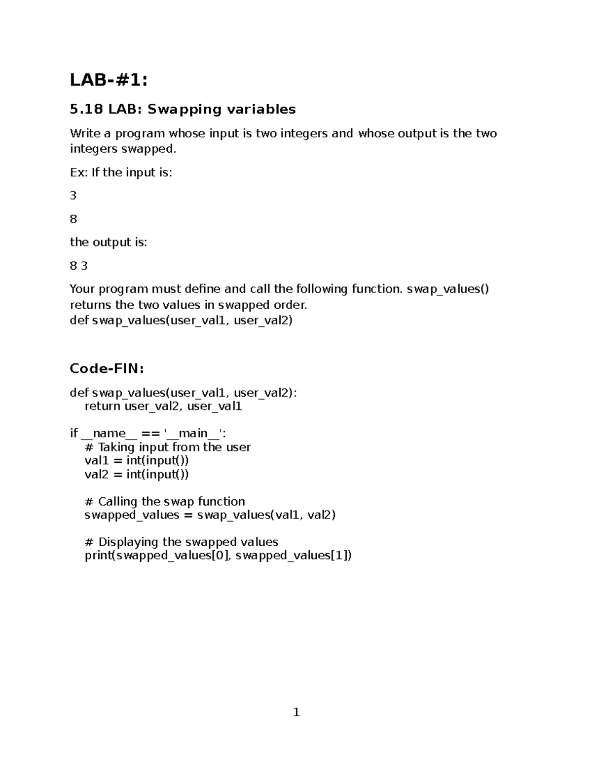 MOD-5 LAB: Swapping Variables & Exact Change Functions - Studocu