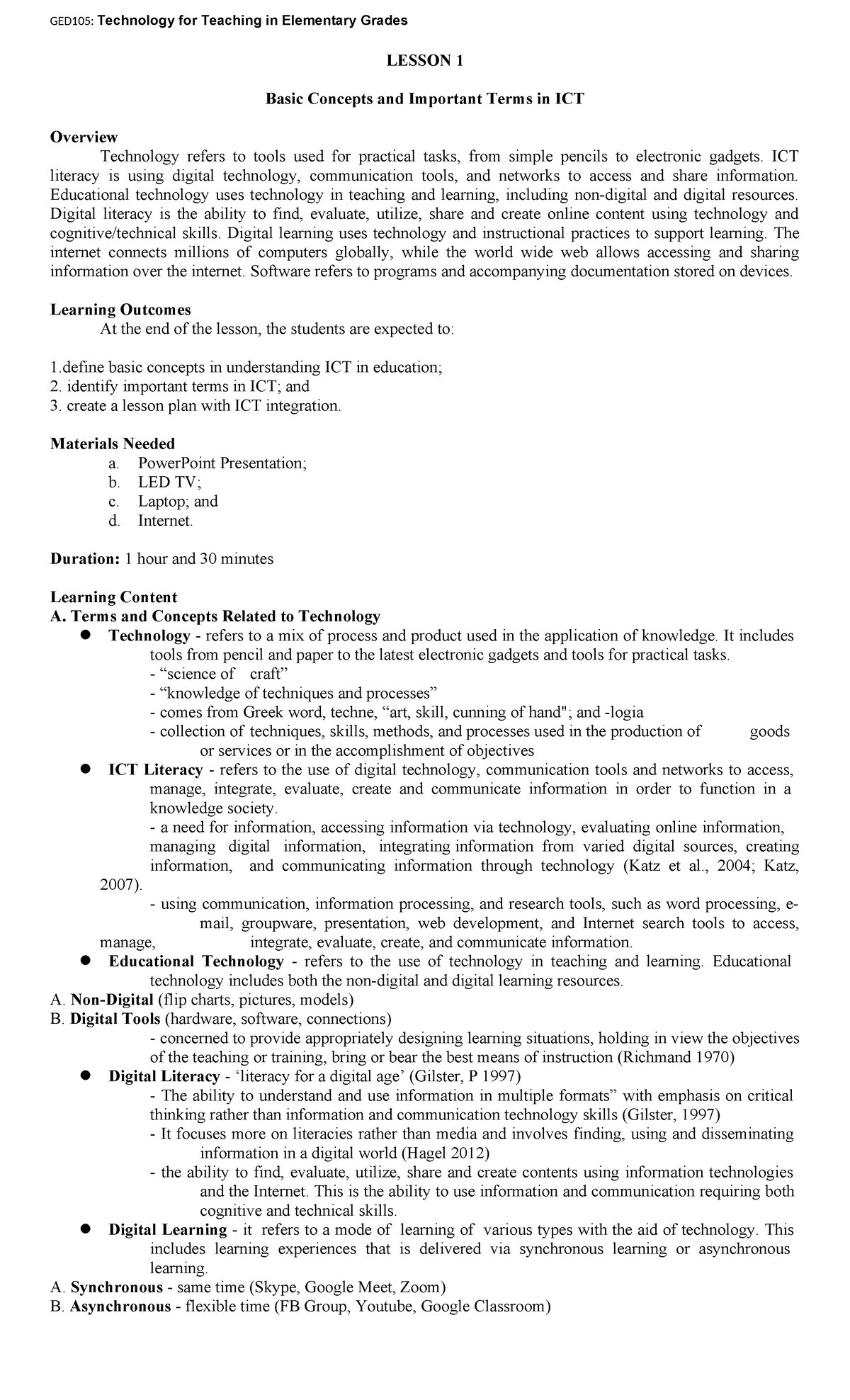 LESSON 1: FUNDAMENTALS OF ICT CONCEPTS AND TERMS - Studocu