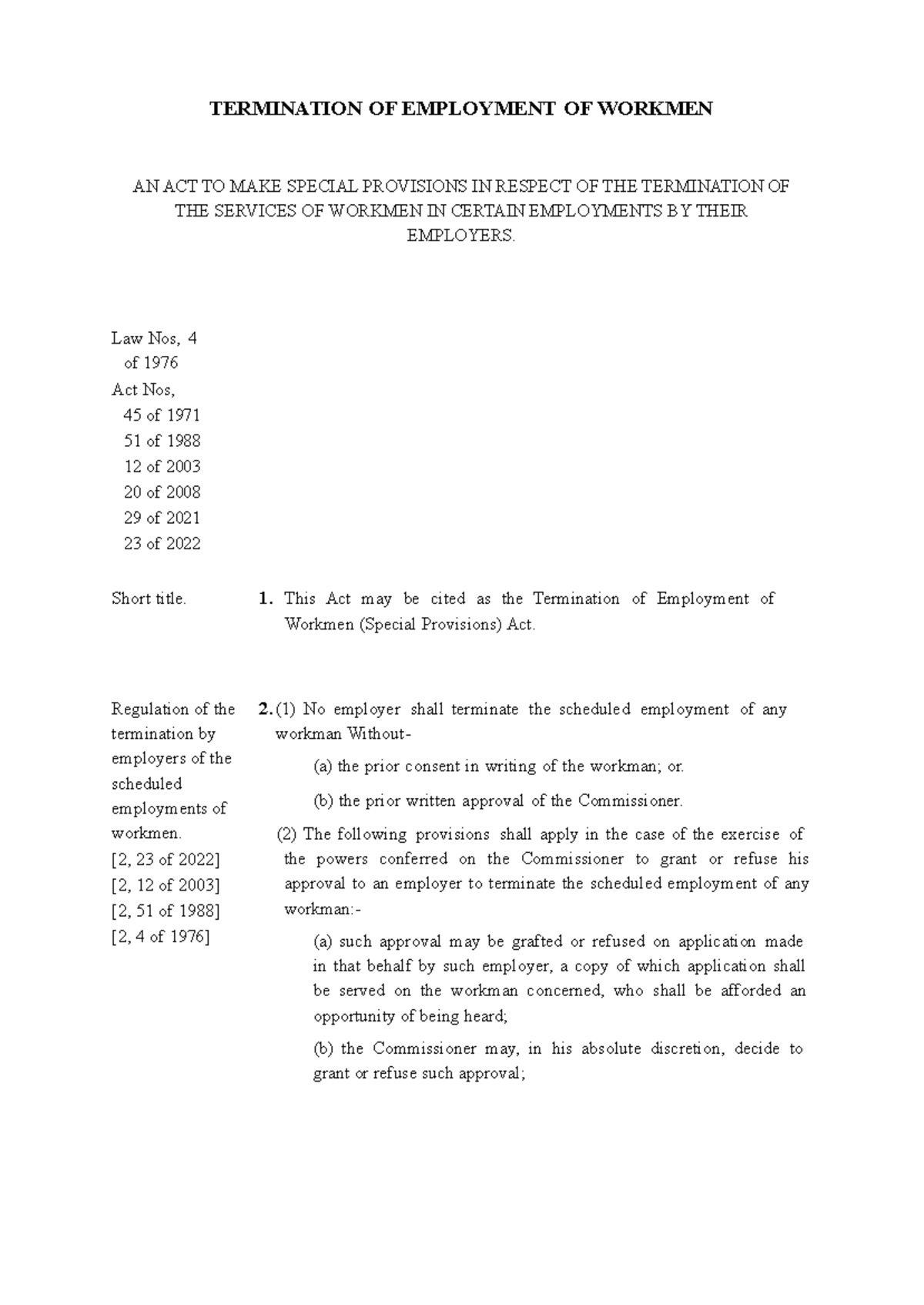 Termination of Employment of Workmen: Special Provisions Act Overview ...