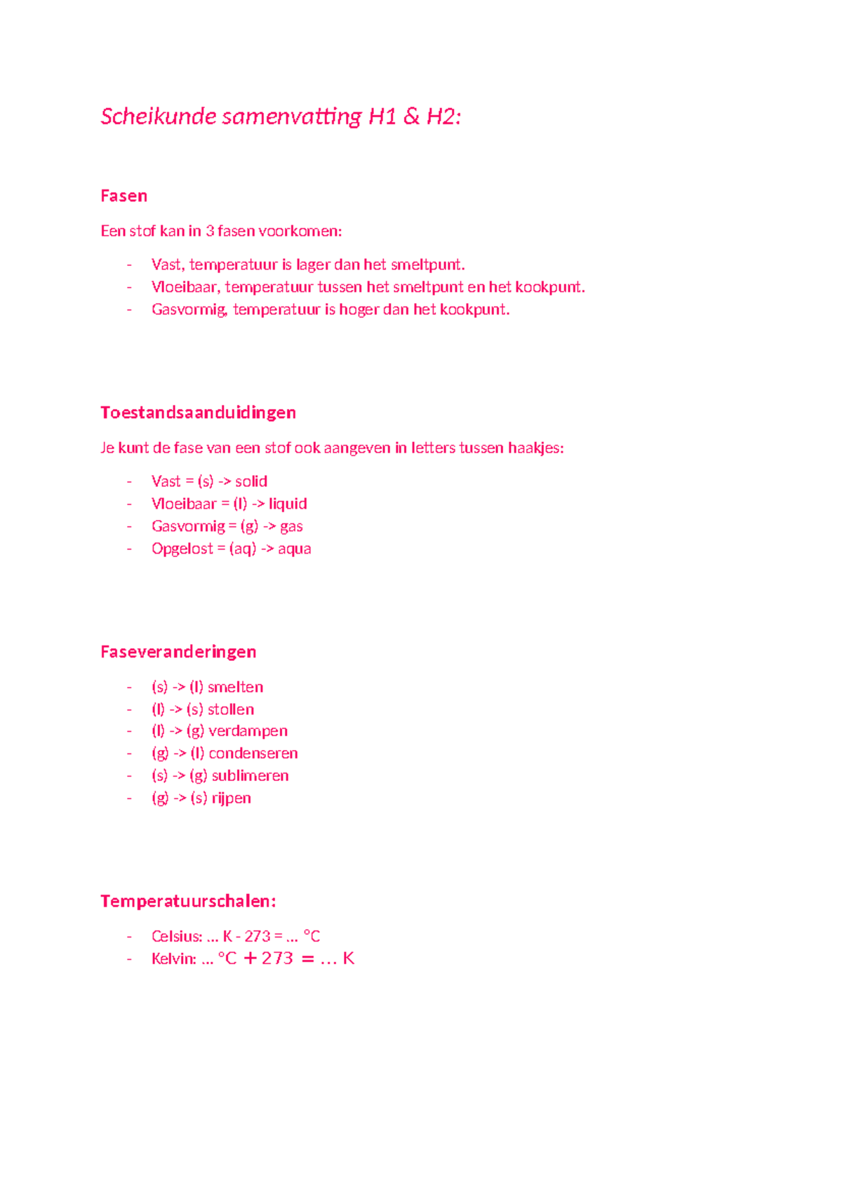 Scheikunde samenvatting H1 en H2 - Scheikunde samenvatting H1 & H2 ...