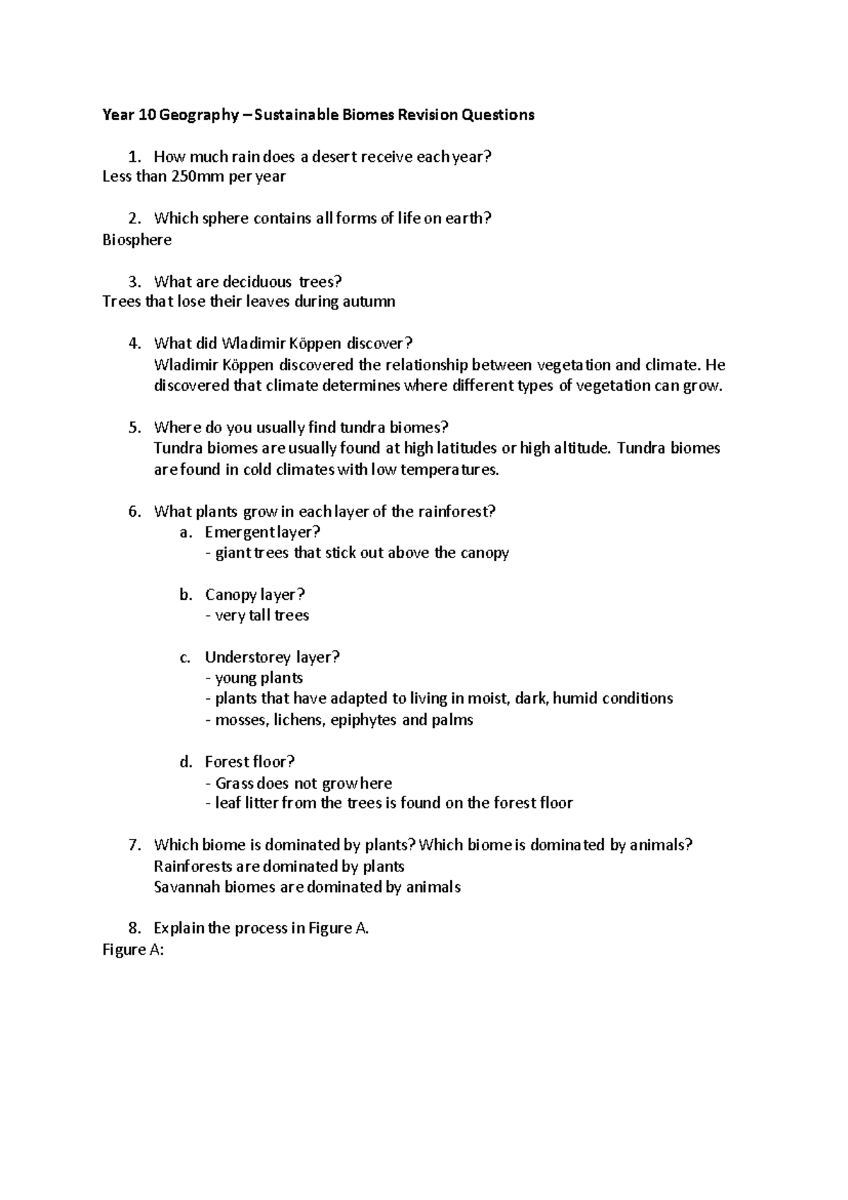 Year 10 Geography - Sustainable Biomes Revision Notes - Studocu