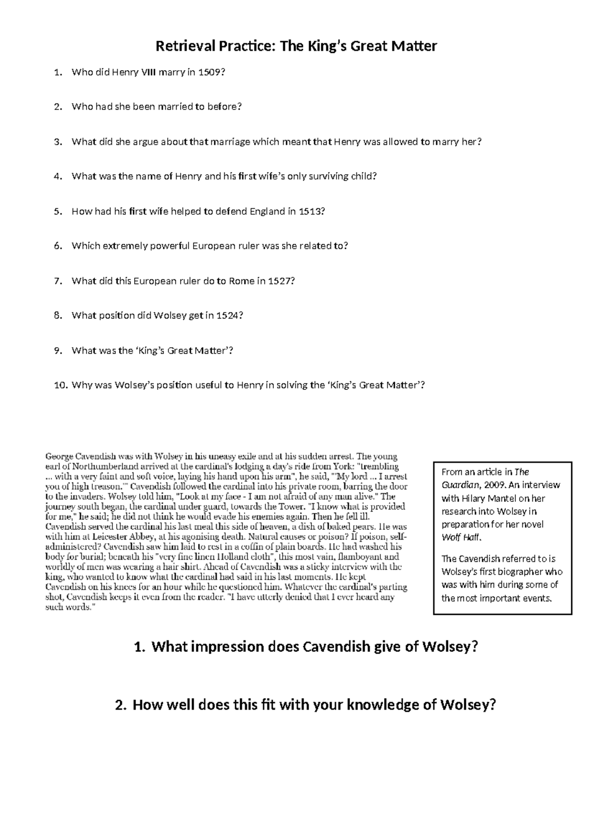 Fall of Cardinal Wolsey: Understanding the King's Great Matter (Hist ...