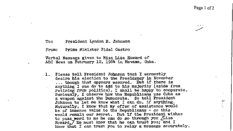 Castro's Verbal Message to President Johnson - Feb 12, 1964 - Studocu
