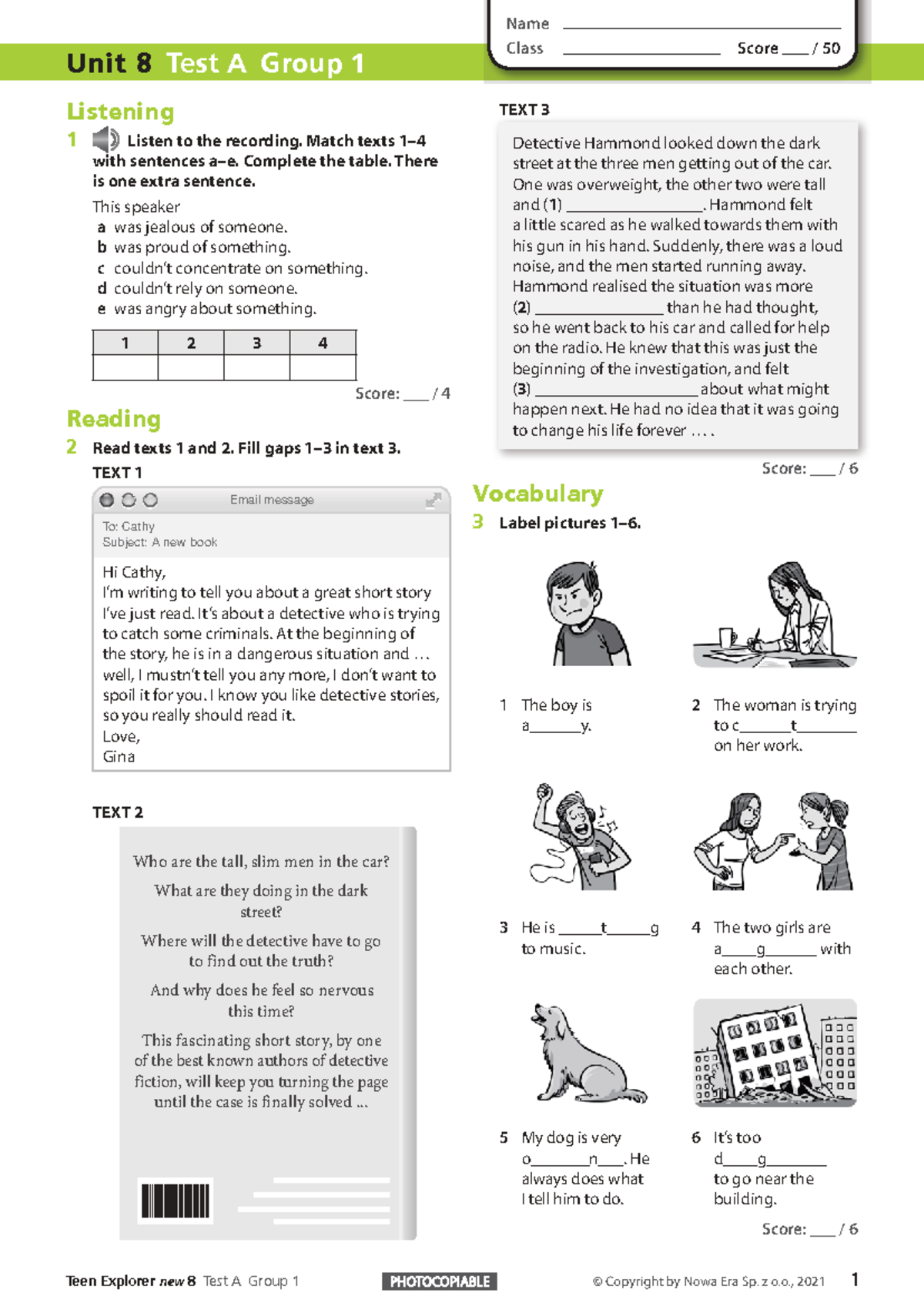 TE8new Unit 8 Test A Group 1 Listening Exercise and Score Guide - Studocu