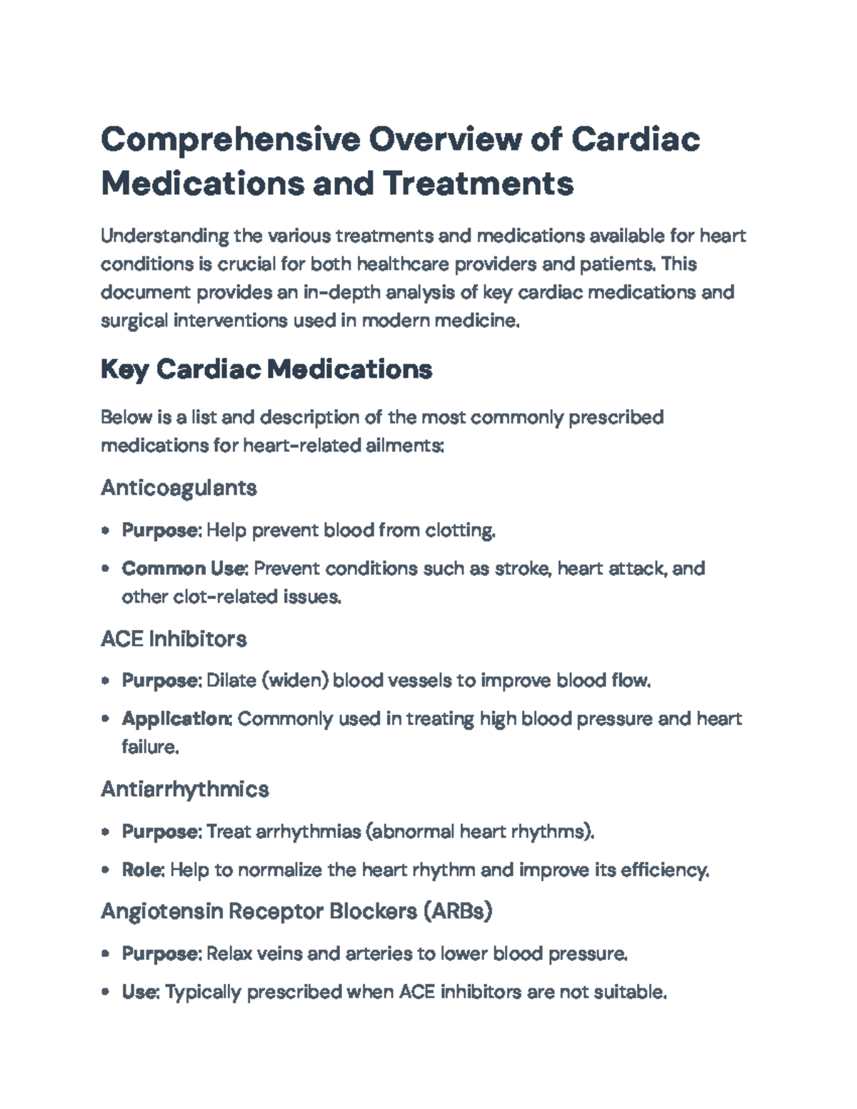 Cardiac Medications and Surgical Treatments Overview for HLT101 ...