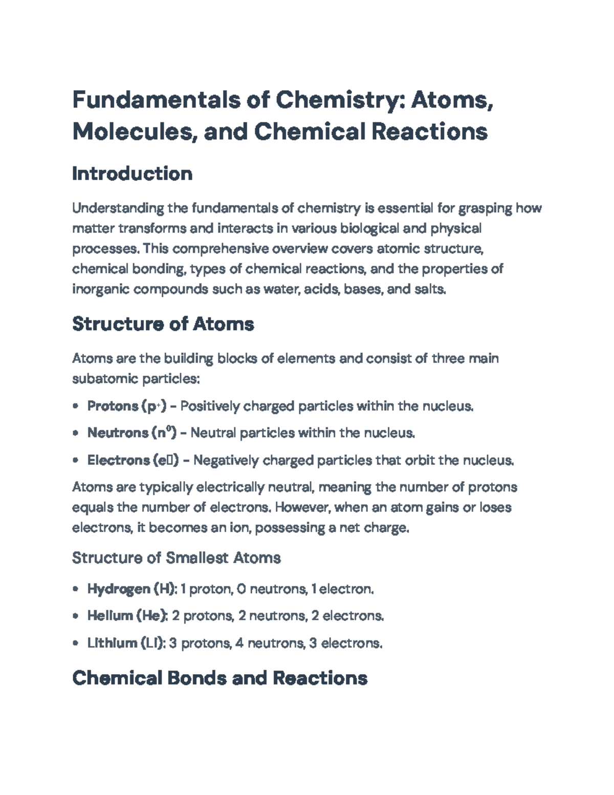 Chemistry 101: Fundamentals of Atoms, Bonds, and Reactions Overview ...