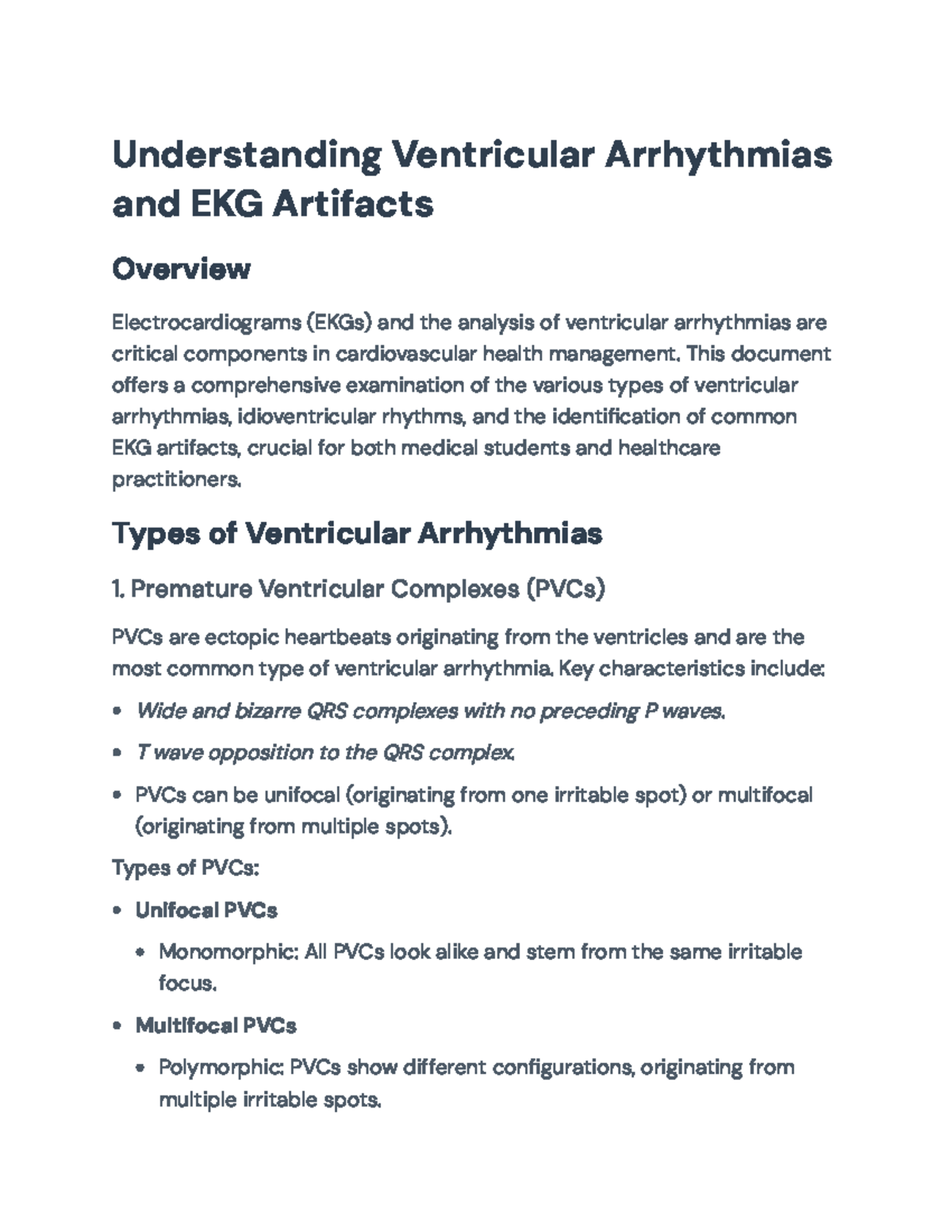 Understanding Ventricular Arrhythmias and EKG Artifacts: A Guide ...