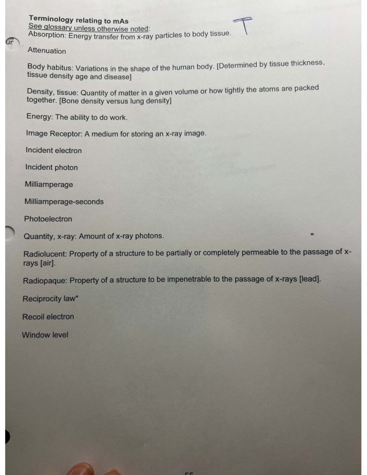 Terminology Glossary for mAs in Radiology (RAD 101) - Studocu