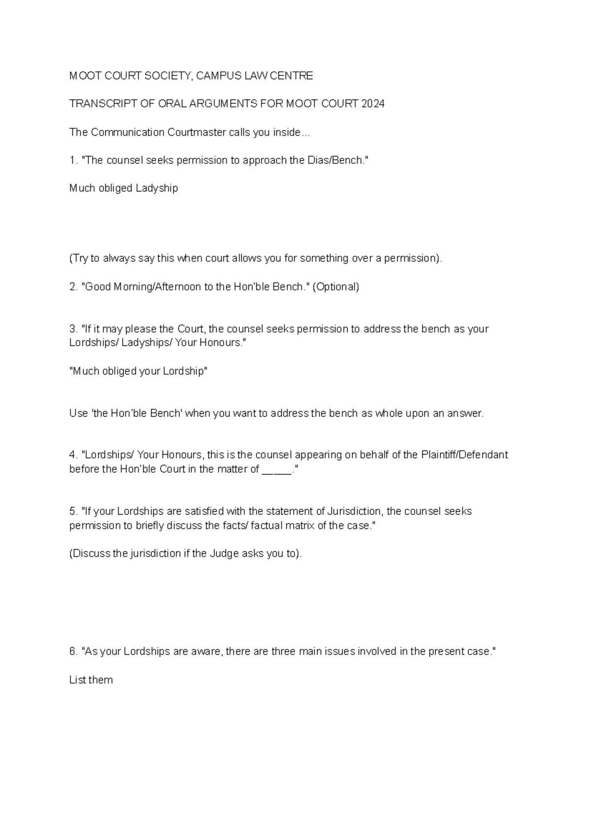 Moot Court 2024: Transcript of Oral Arguments Guide - Studocu