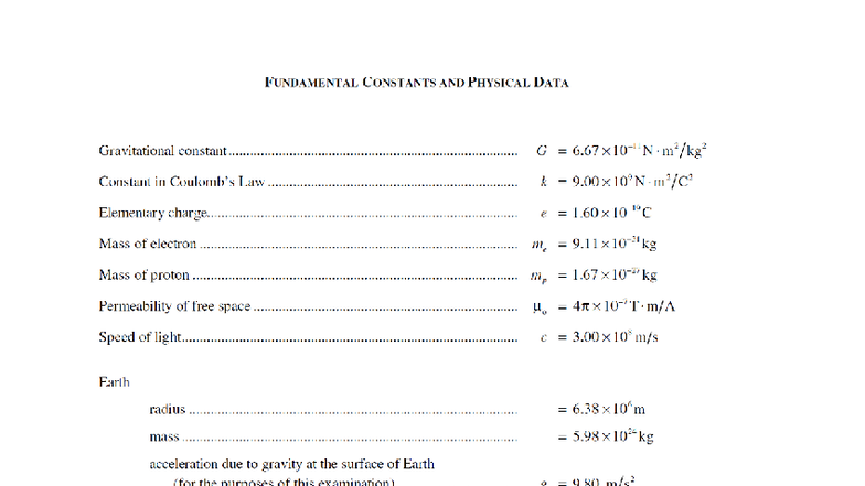Physics 12: Fundamental Constants and Physical Data Summary - Studocu