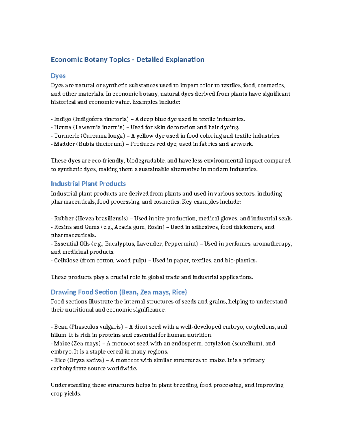 Economic Botany (EB 101) Detailed Notes on Dyes and Plant Products ...