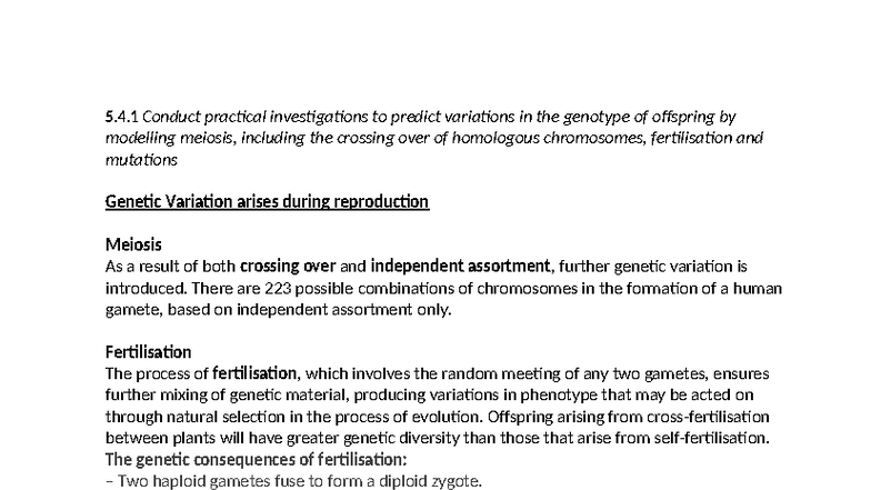 5.4.1 Genetic Variation in Offspring: Meiosis, Fertilisation ...