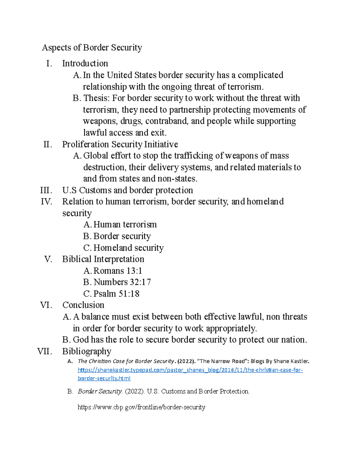 Research Paper Outline - Aspects of Border Security I. Introduction A ...