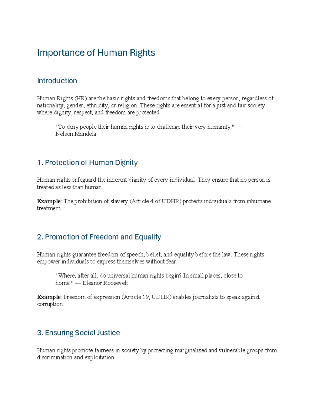 Importance of Human Rights: Key Concepts and Impacts - Studocu