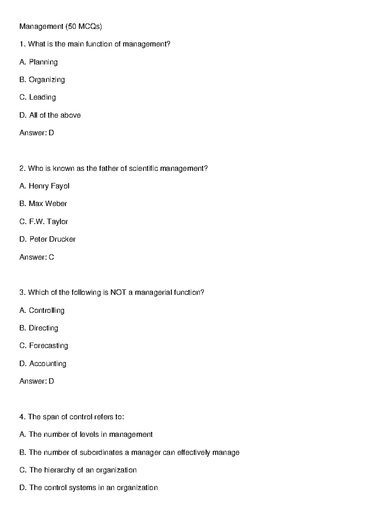 Management & General Mathematics MCQs Practice Notes - Studocu
