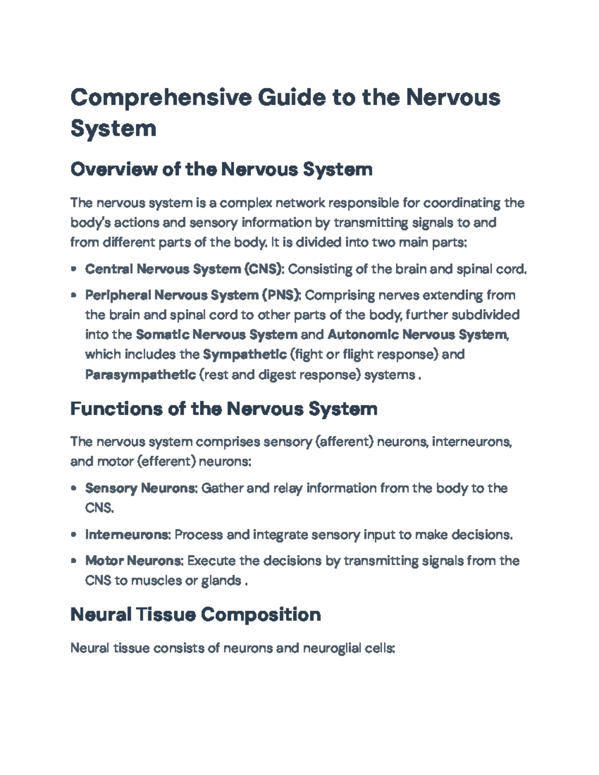 Comprehensive Overview of the Nervous System: Structure and Function ...