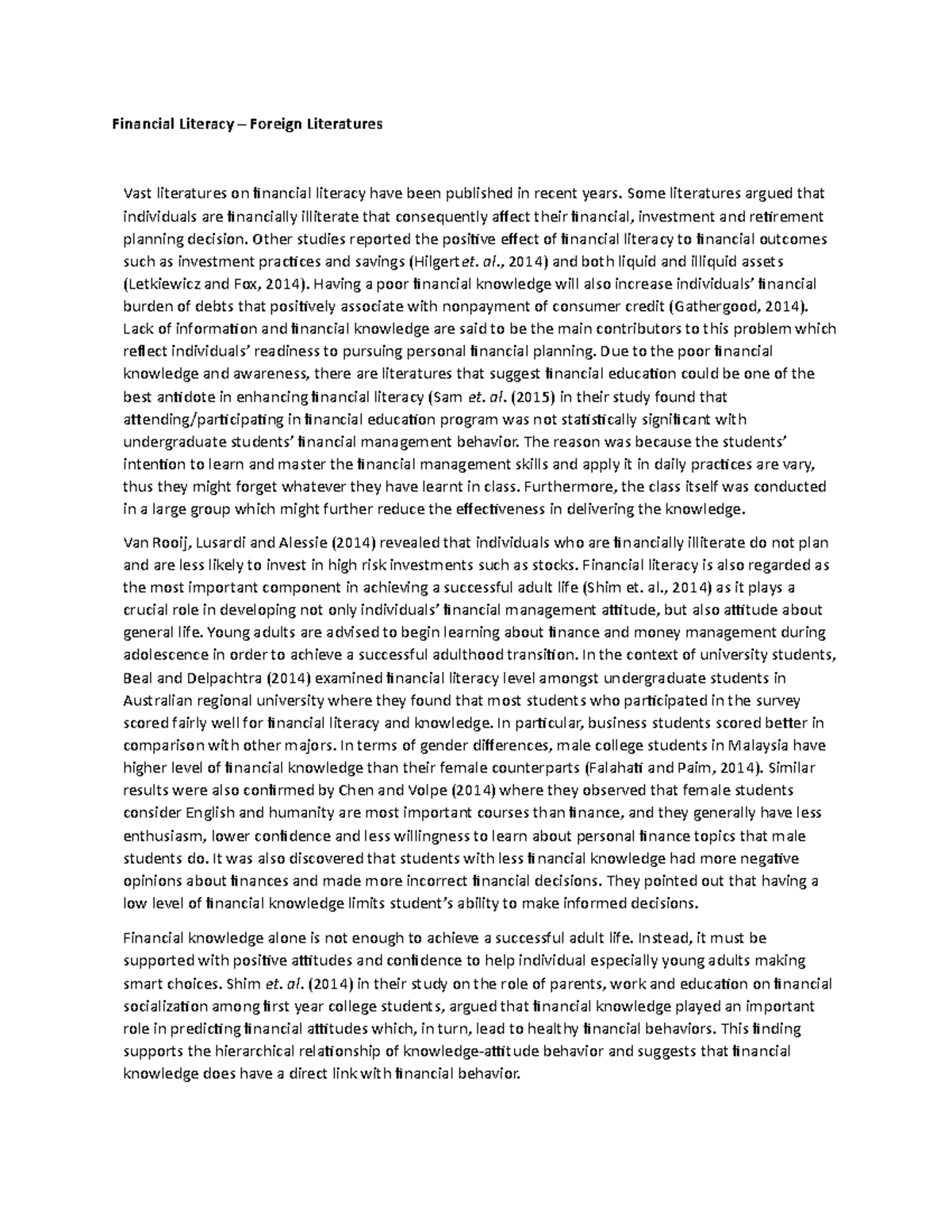 RRL - thesis about financial literacy and savings behavior- RRL ...