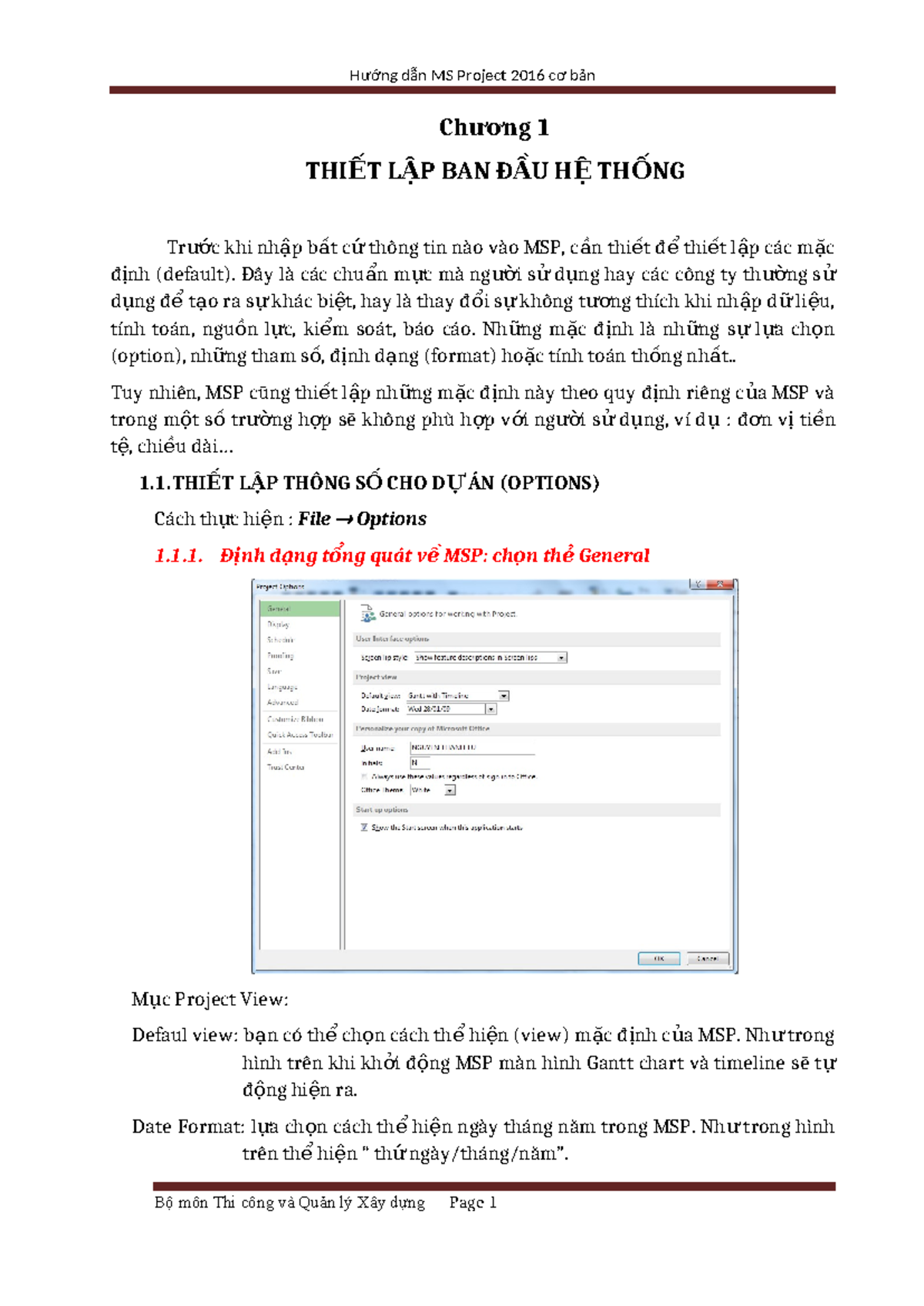 Hướng dẫn MS Project 2016 Cơ Bản: Chương 1-3 Thiết Lập và Nhập Dữ Liệu ...