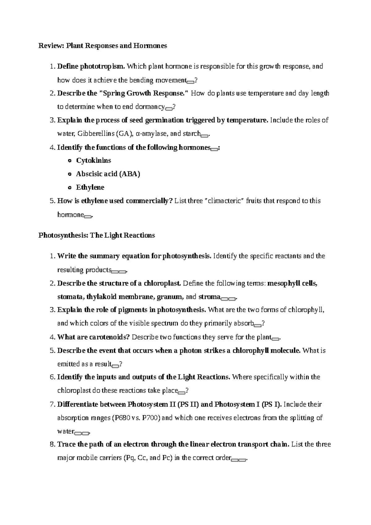Lecture 21 Review: Plant Responses, Hormones & Photosynthesis - Studocu