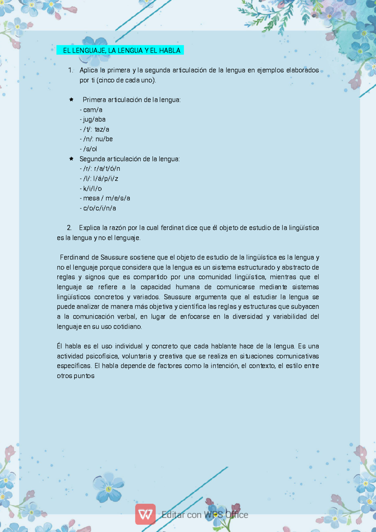 Lizardo daylin D.lengua ,lenguaje y habla - EL LENGUAJE, LA LENGUA Y EL HABLA Aplica la primera ...