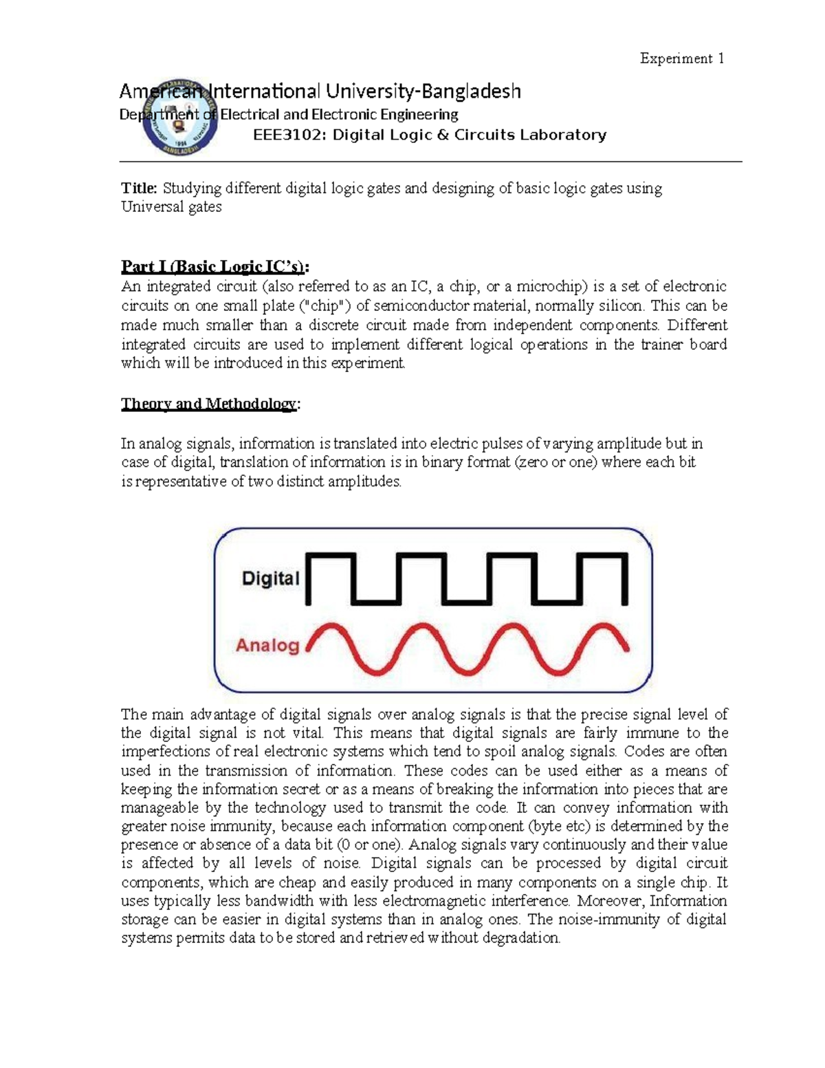 DLC LAB 1 - Exploring Digital Logic Gates and Universal Gates - Studocu