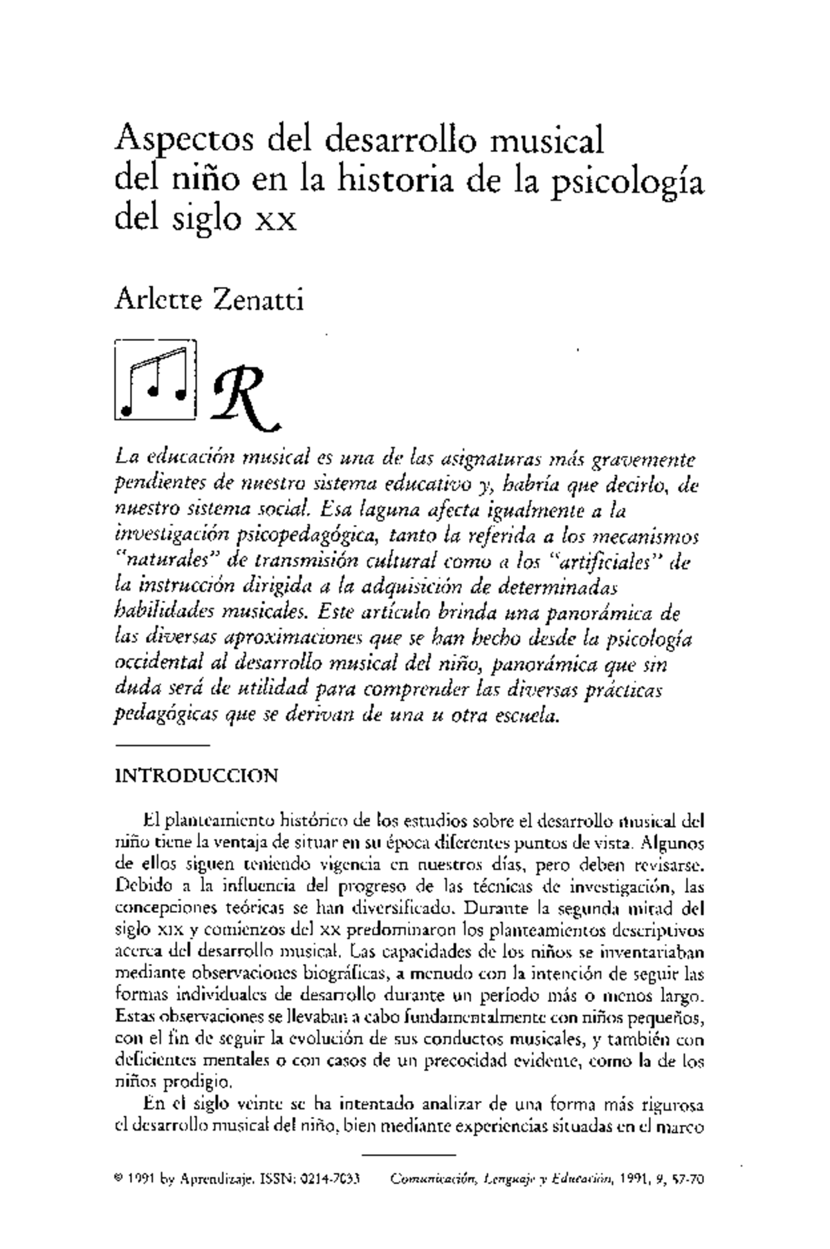 Aspectos del desarrollo musical infantil en la psicología del siglo XX ...