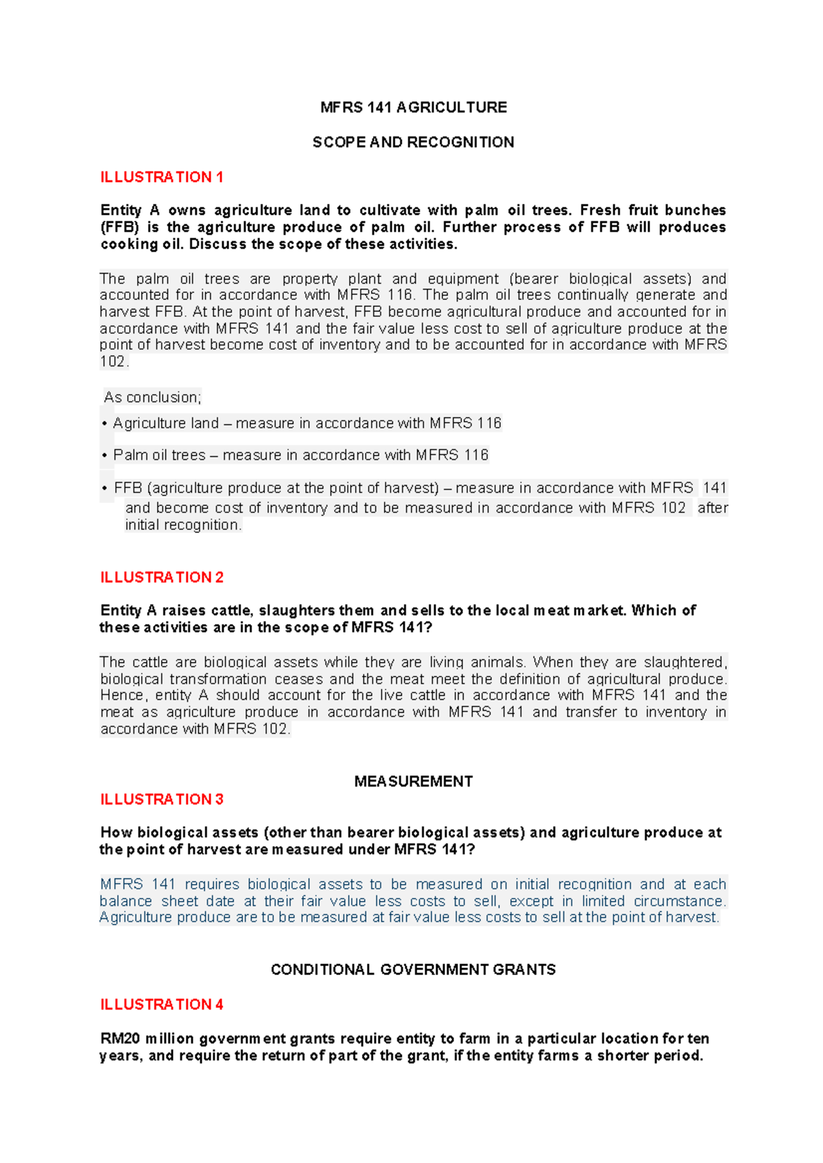 Illustration MFRS 141 - Summary Financial accounting - MFRS 141 ...