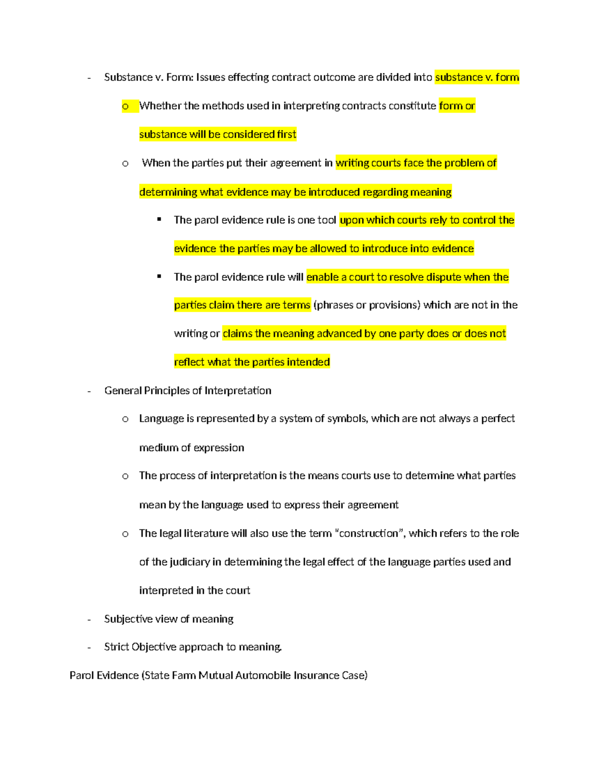 Contracts 2: Substance vs. Form Notes and Interpretation Principles ...