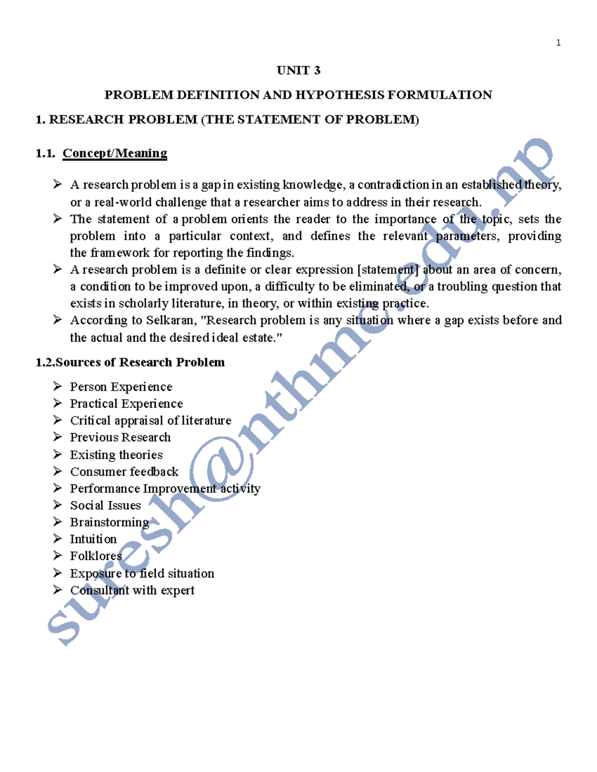UNIT 3 Problem Definition & Hypothesis Formulation Guidelines - Studocu