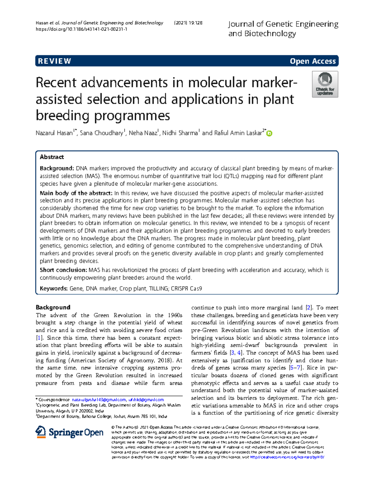 Recent Advances in MAS for Plant Breeding: A Review (GENE 43141) - Studocu