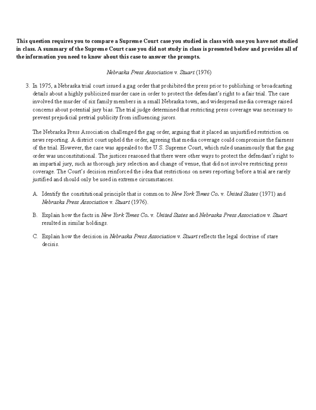 AP GOV FRQ 3 Practice: Comparing Supreme Court Cases - Studocu