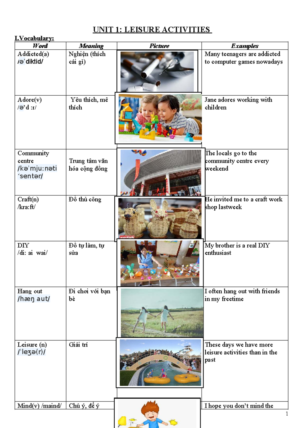 Unit 1: Leisure Activities Vocabulary and Exercises (English 8) - Studocu
