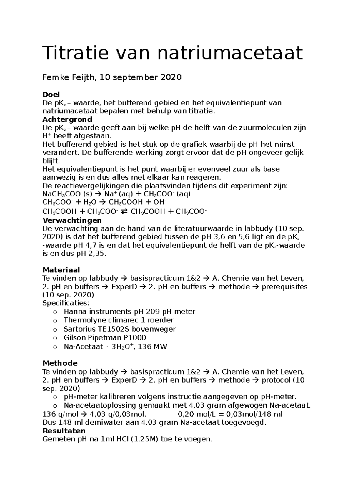 Titratieanalyse van Natriumacetaat in Labjournaal CvhL - Studeersnel