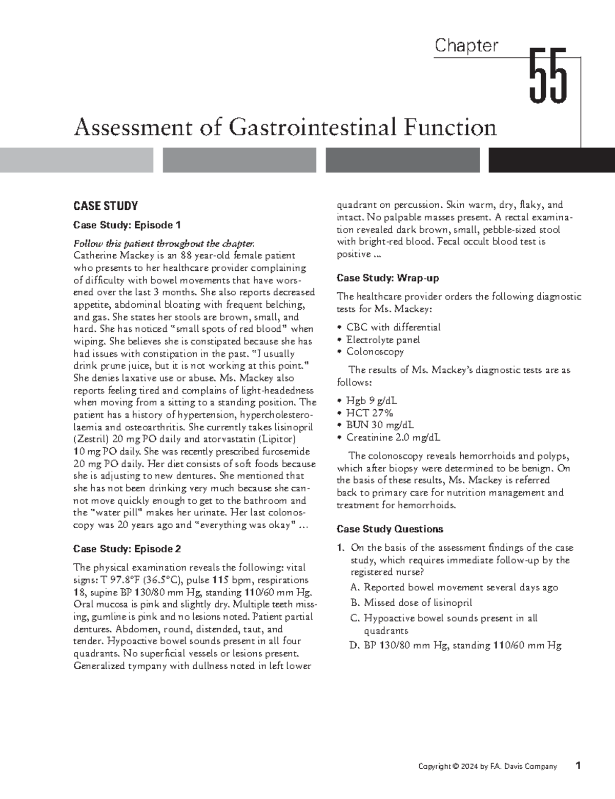 Chapter 55 & 56: Gastrointestinal Function & Oral Disorders Case ...