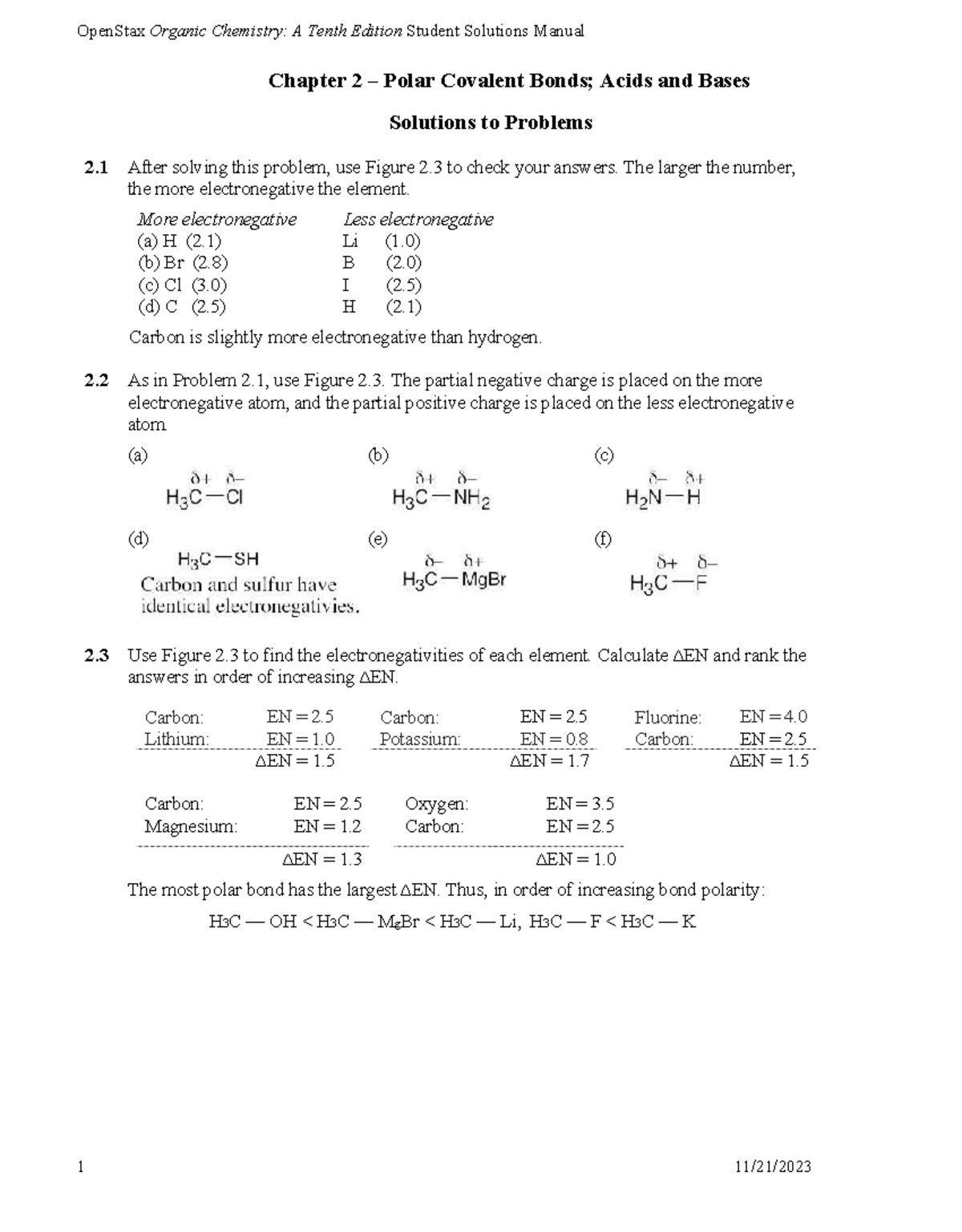 Organic Chemistry 10e: Solutions Manual for Chapter 2 - Polar Covalent ...
