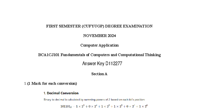 BCA1CJ101 Final Exam Answer Key: Fundamentals of Computers - Studocu