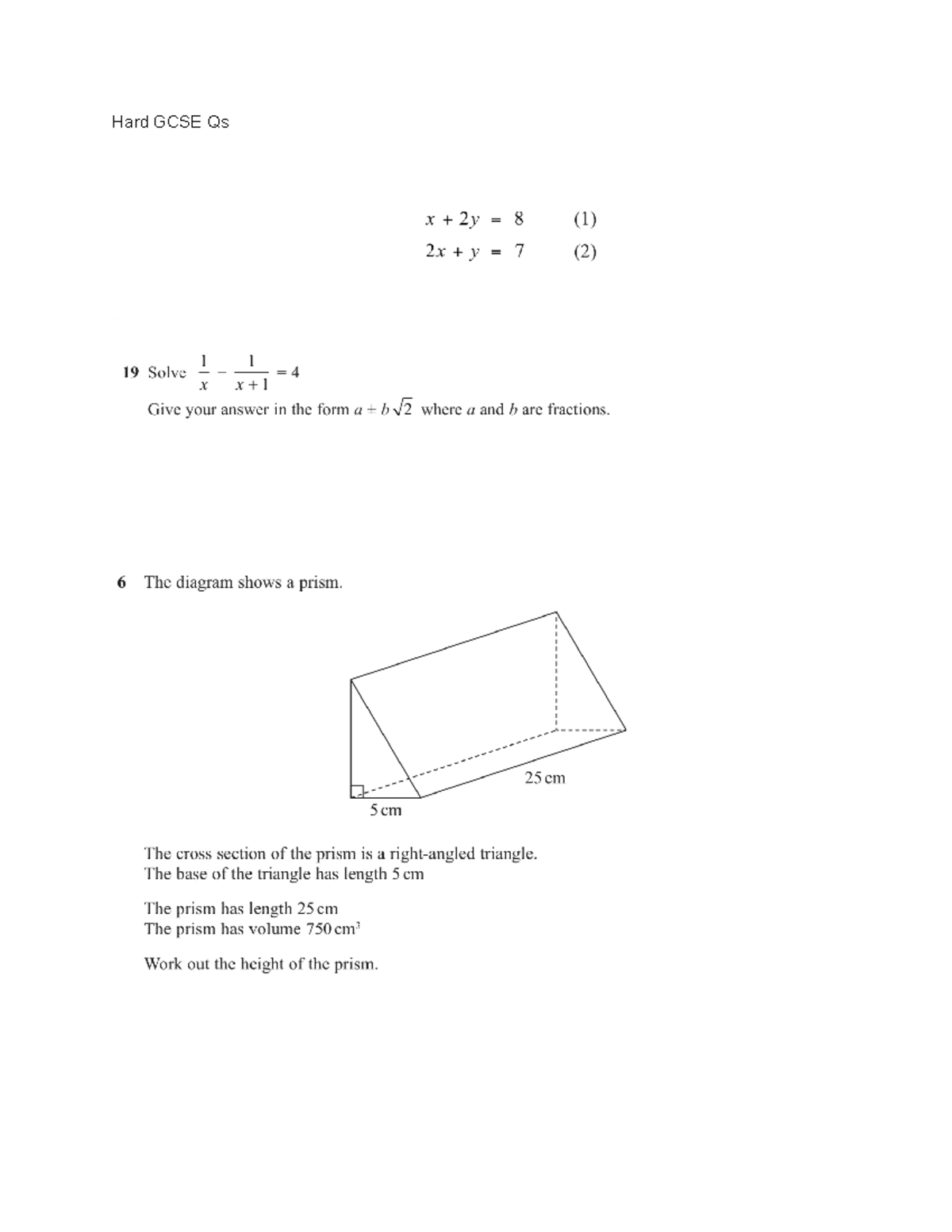 GCSE Maths Hard Questions - Practice Set 1 for ejne - Studocu
