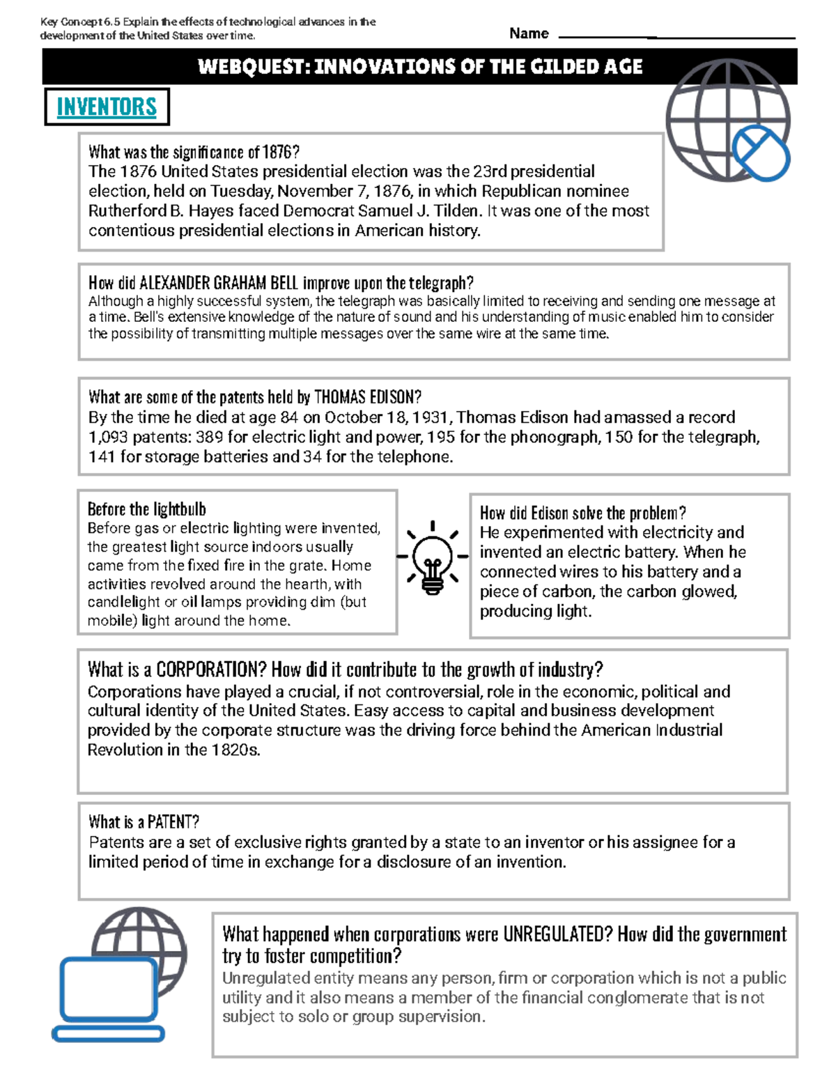 Technology Webquest: Innovations of the Gilded Age Study Guide - Studocu