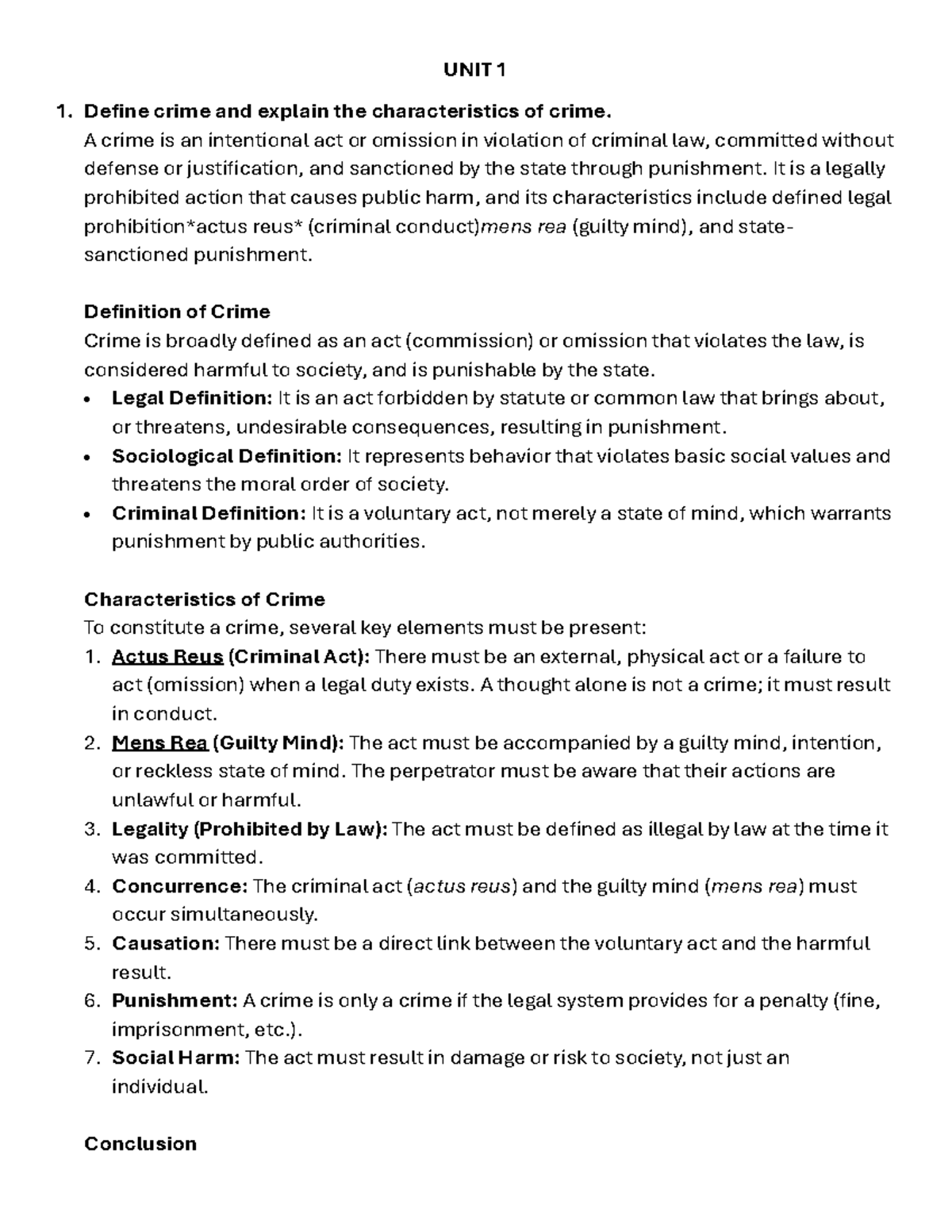 Assignments 1 to 5 BNS - Overview of Criminal Law Concepts - Studocu
