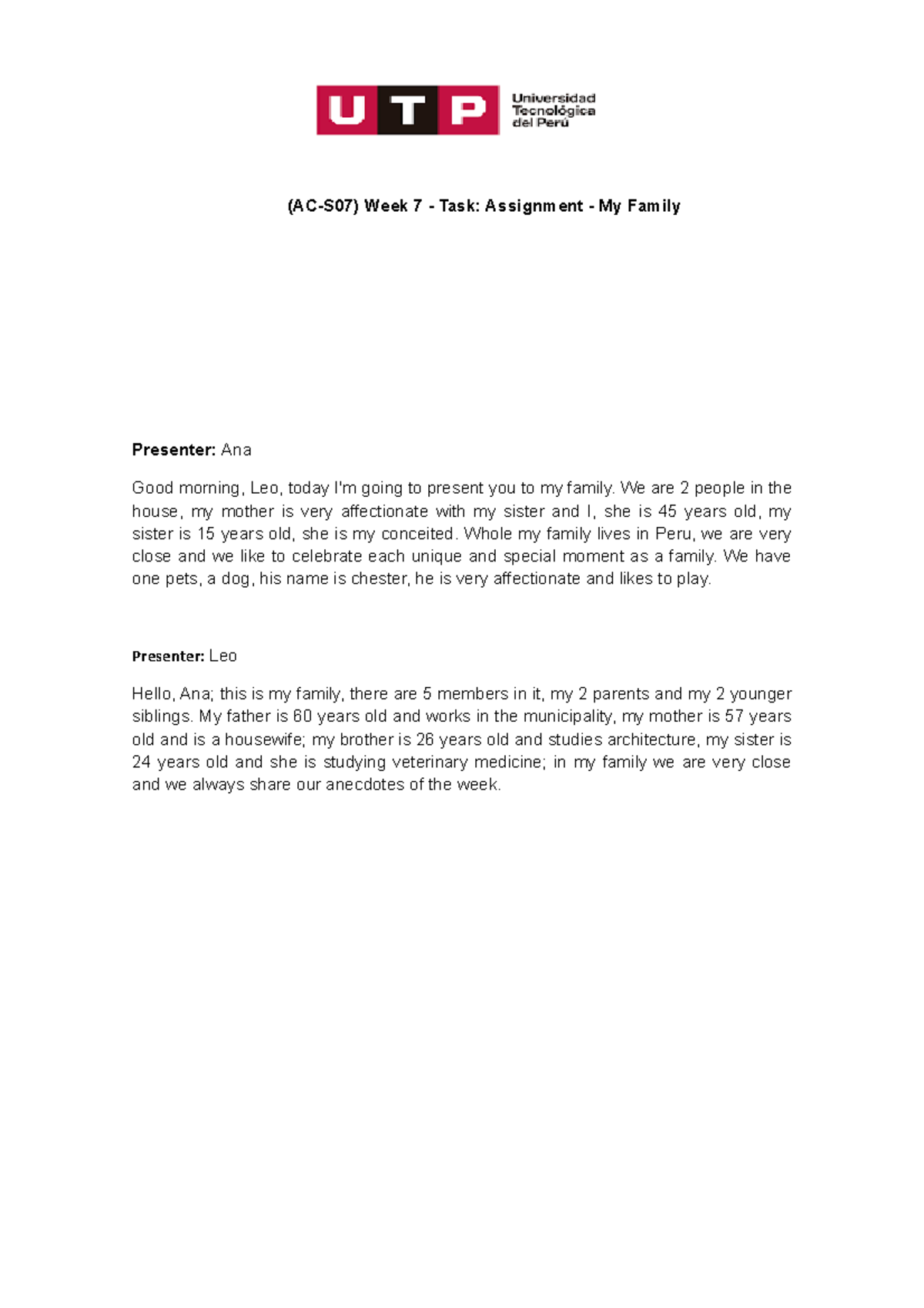 Week 7 - Task Assignment - My Family - (AC-S07) Week 7 - Task ...