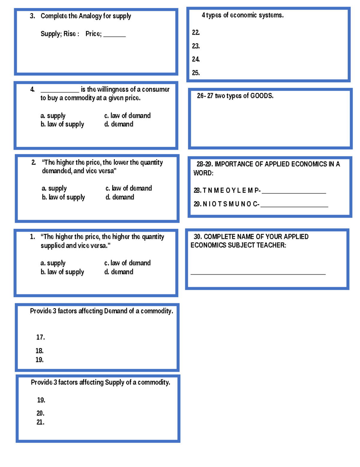 Module 1-4 ( LONG QUIZ) - long quiz - Complete the Analogy for supply ...