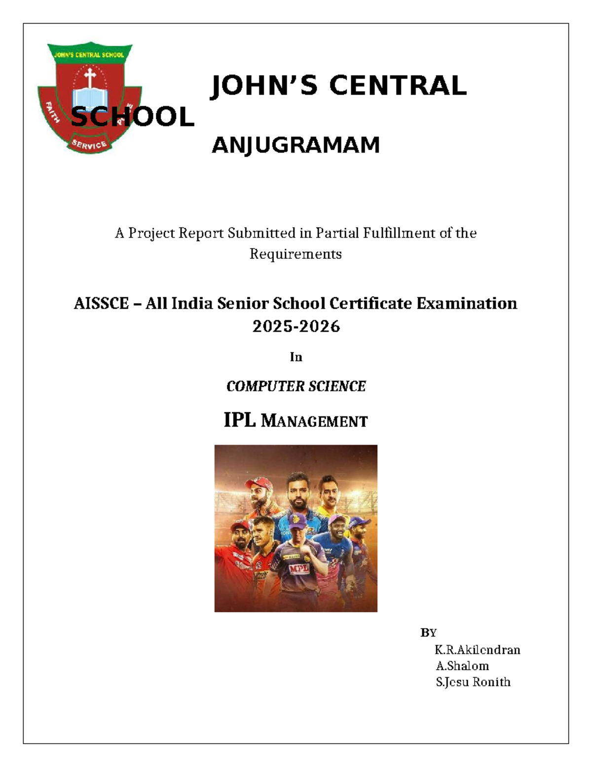 COMPUTER SCIENCE XII Project Report on IPL Management System - Studocu