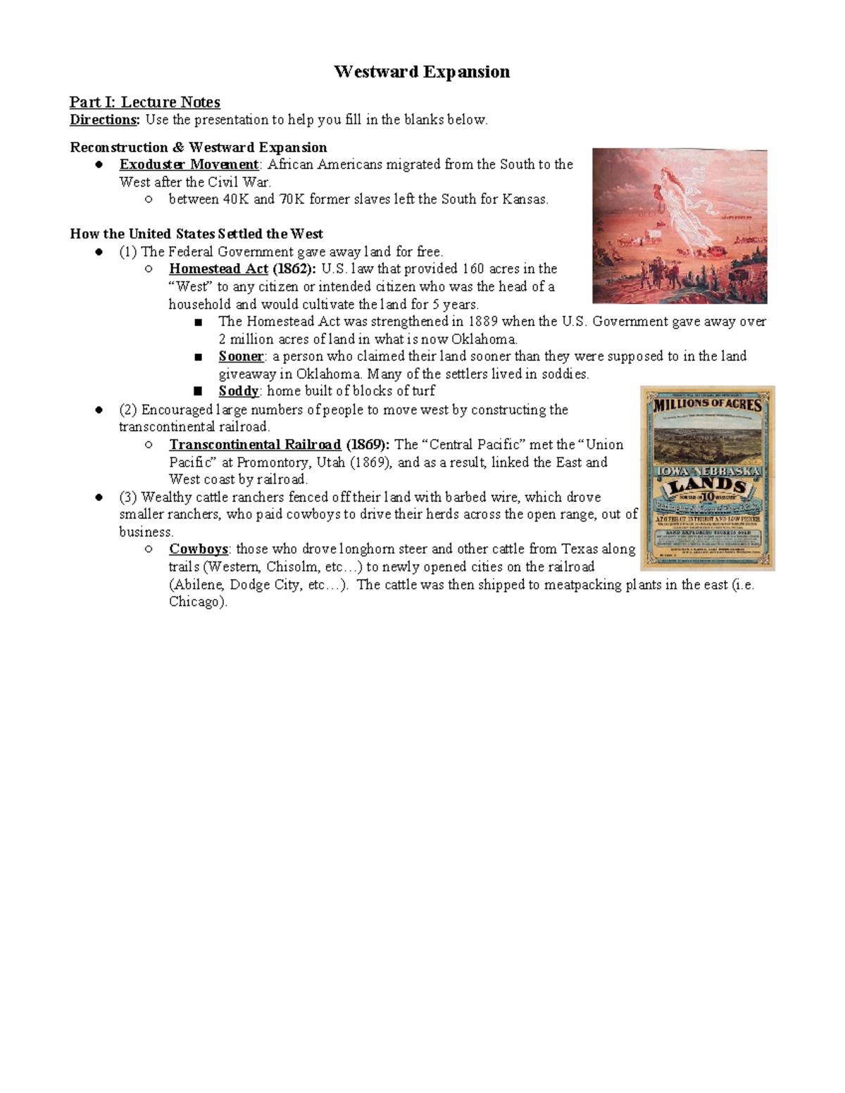 Westward Expansion Part I: Lecture Notes & Guided Notes - Studocu