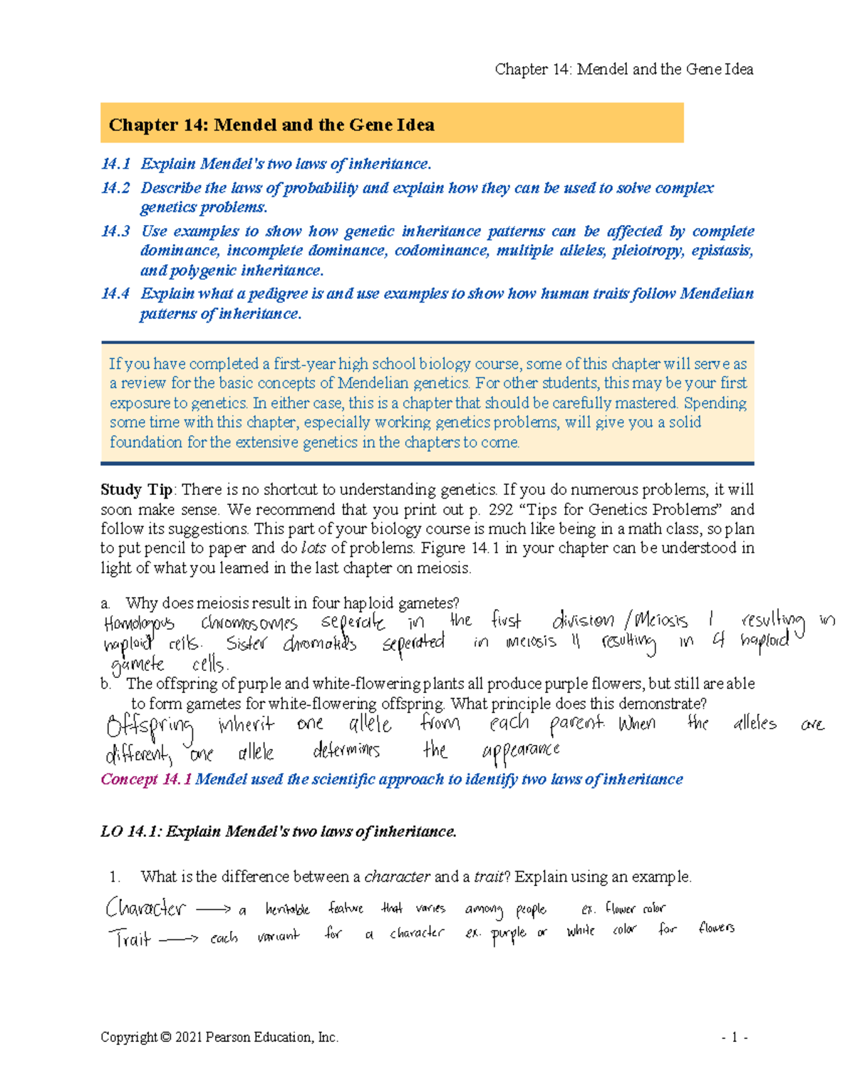 Ch 14 RG - Mendel's Laws and Genetic Inheritance Patterns - Studocu
