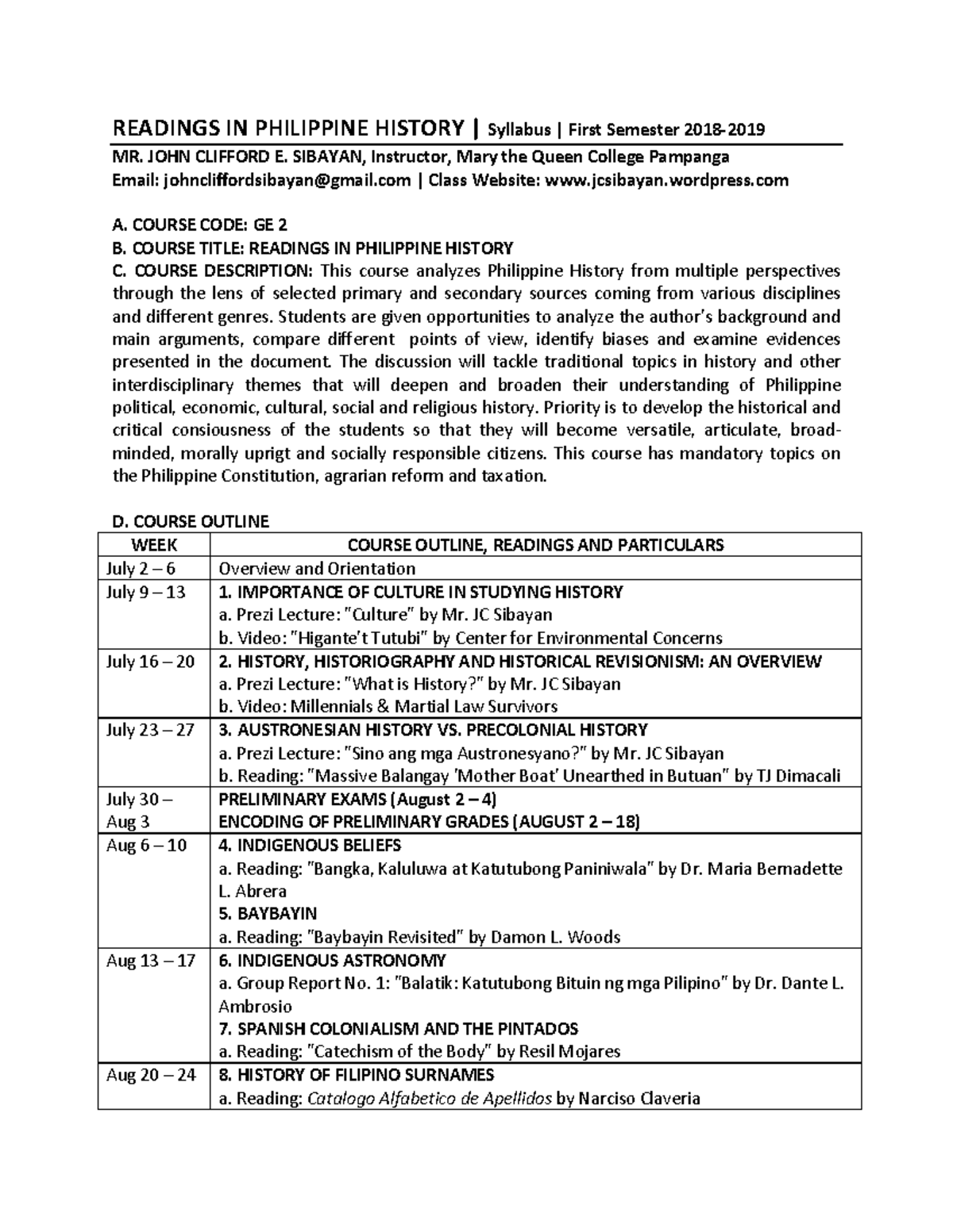 Syllabus jc readings in ph history - READINGS IN PHILIPPINE HISTORY ...